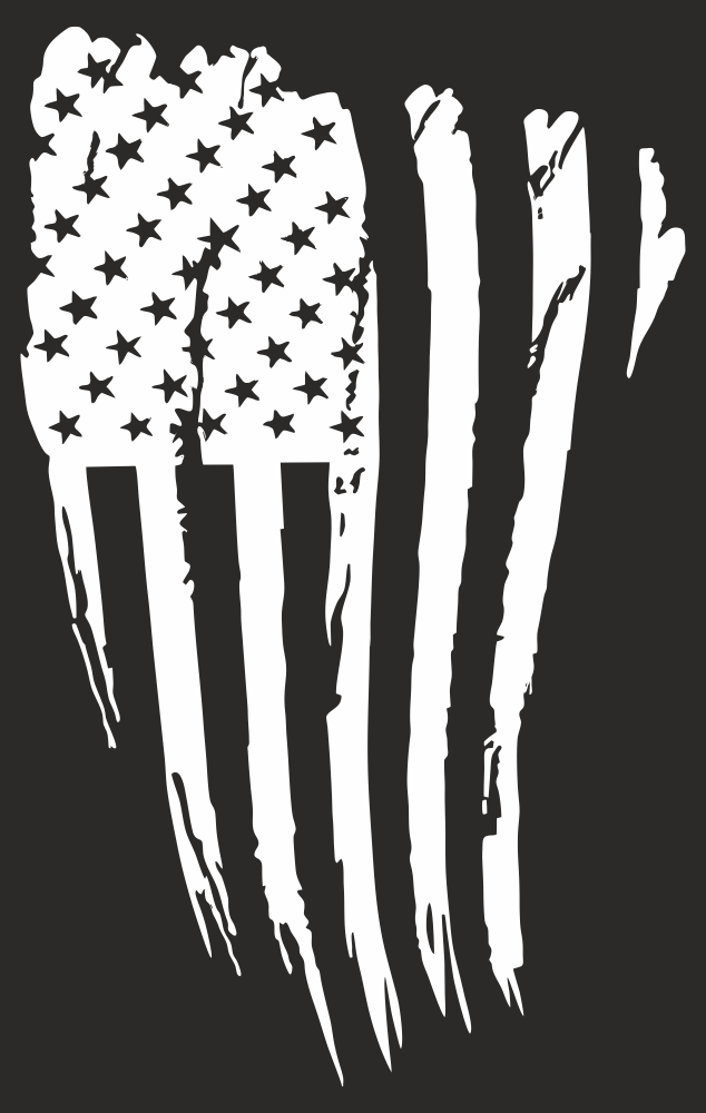 White Distressed US Flag on Black Background Decal - Military Graphics